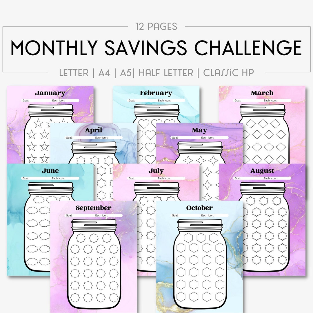 Printable Beginner Monthly Savings Challenge Savings Funds Bundle ...