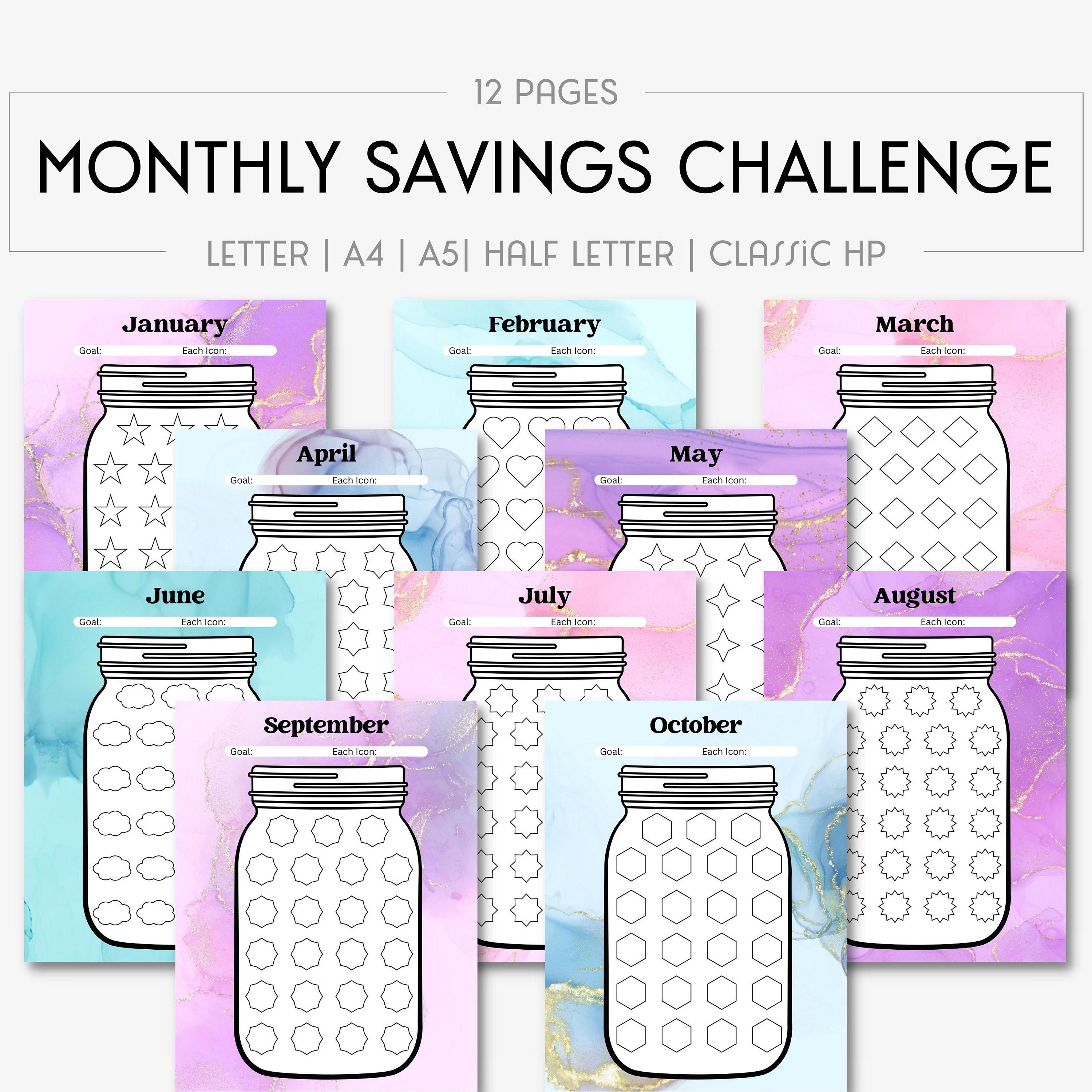 Printable Beginner Monthly Savings Challenge Savings Funds - Etsy