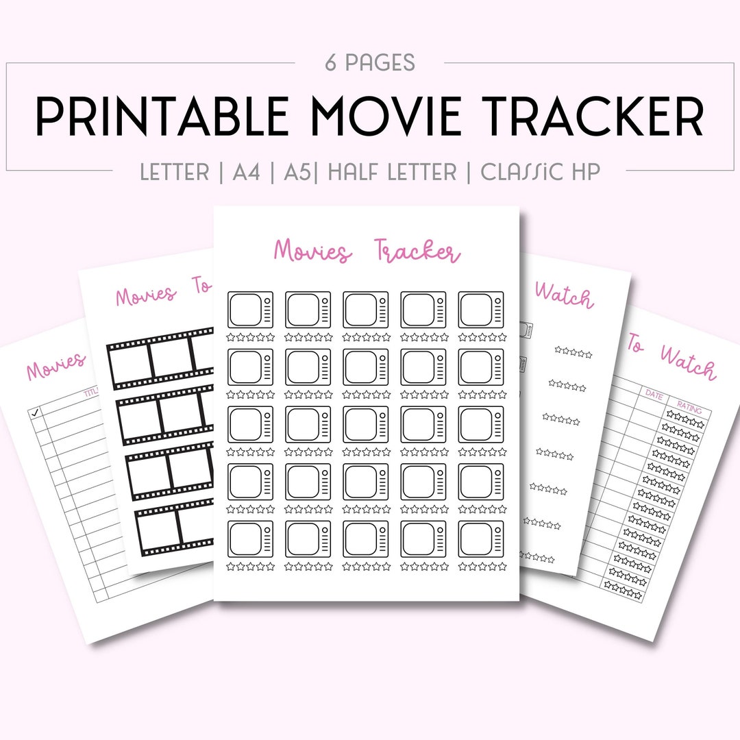 Printable Movie Tracker Film Watch List Movie Reviews Movie Log for ...