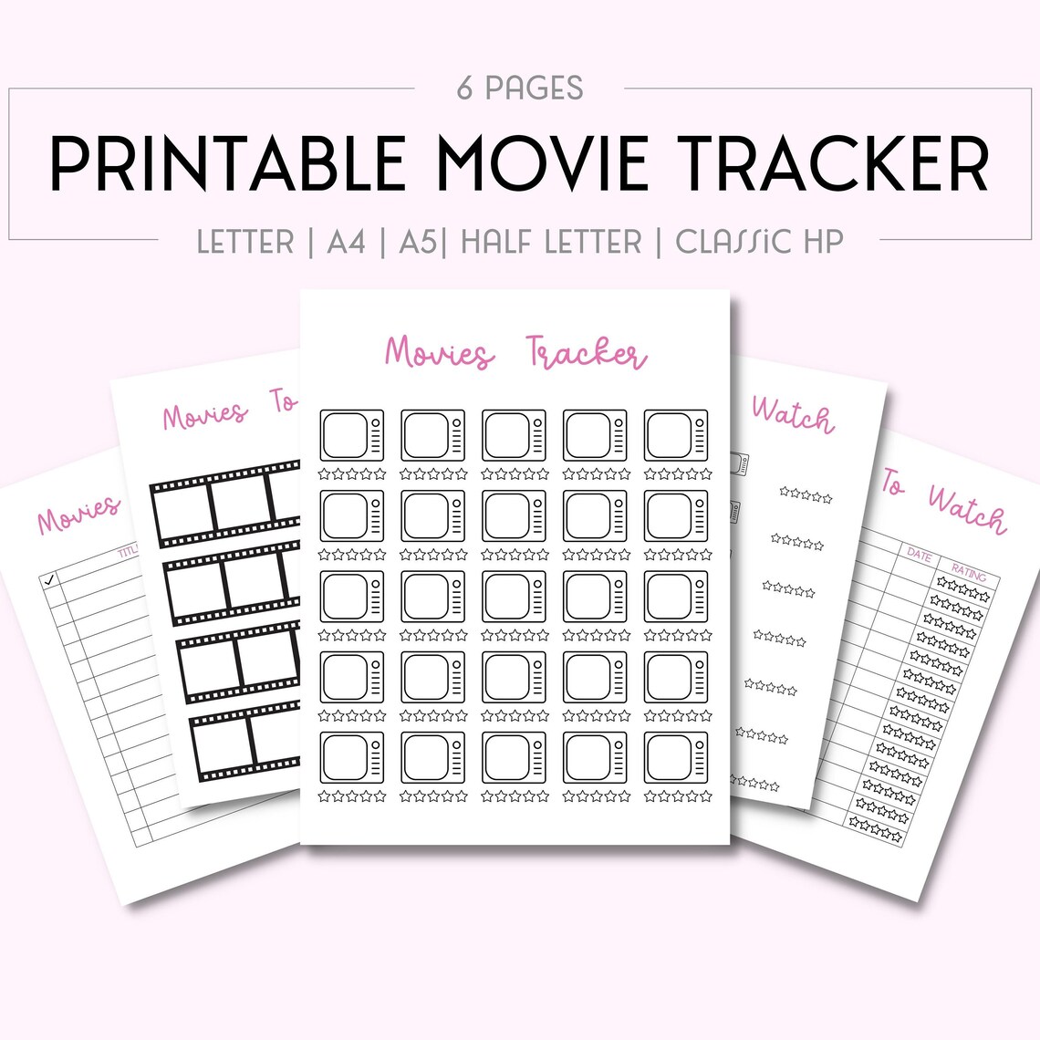 Printable Movie Tracker Film Watch List Movie Reviews Movie Log for ...