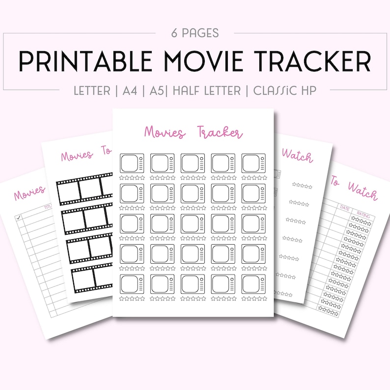 Printable Movie Tracker Film Watch List Movie Reviews Movie Log for ...