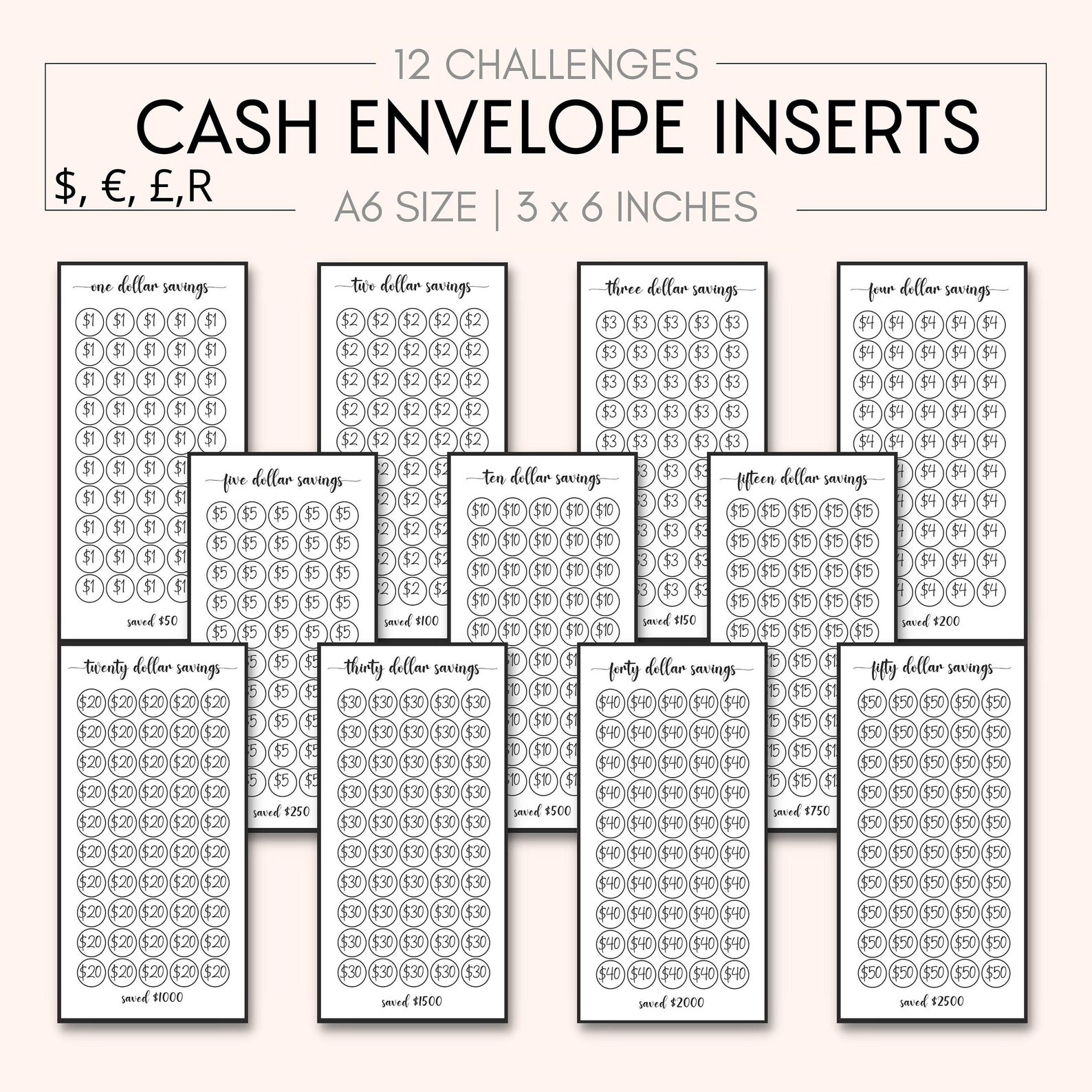 12 Printable Savings Challenge A6 Saving Tracker Cash Stuffing - Etsy