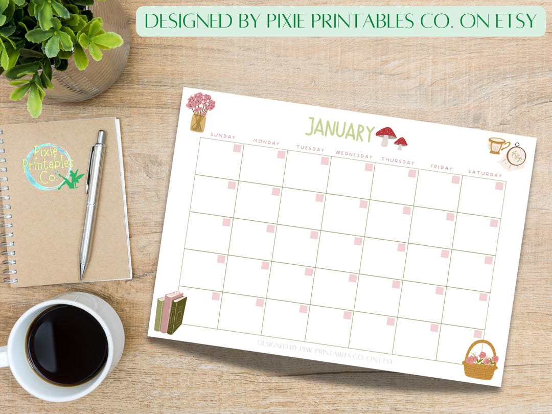 Cottagecore Calendar Printable: Rustic Mushroom A4 Monthly Planner (PDF ...