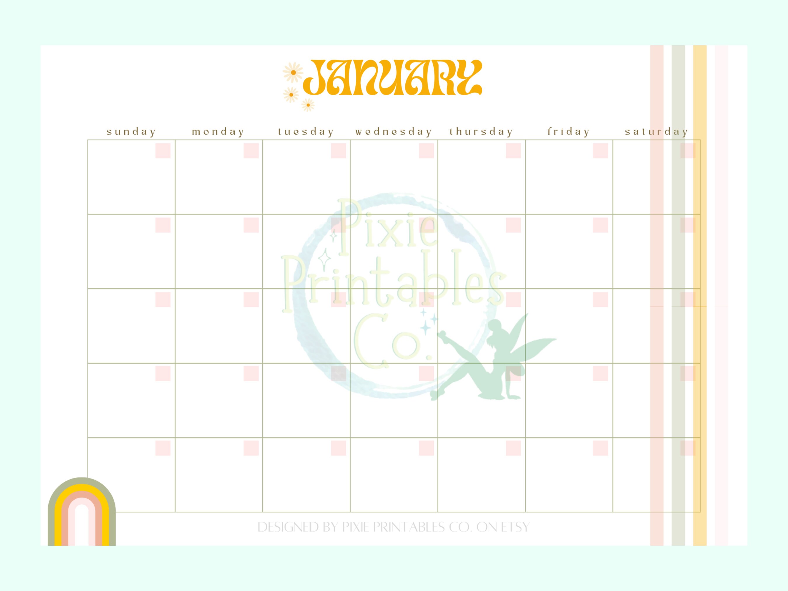 Groovy Retro Calendar Printable: 60s Style, Orange A4 (PDF Instant ...