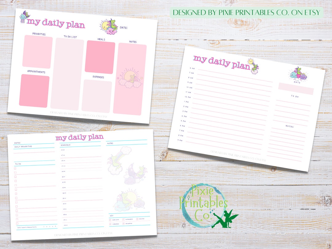Kawaii Dragon Printable Daily Planners || 3 Templates | A4 Landscape ...