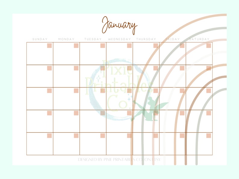 Bohemian Printable 12 Monthly Calendars || Sunday Start | A4 Landscape ...