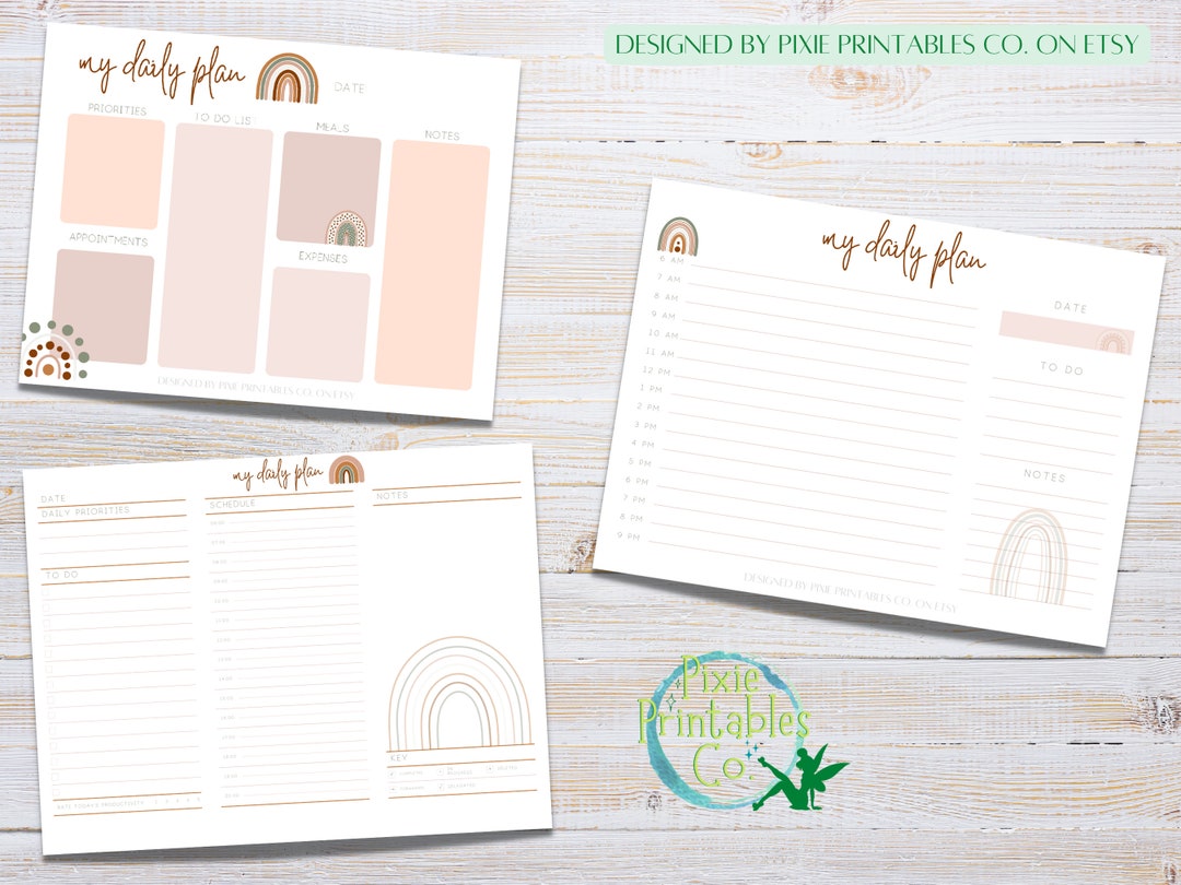 Bohemian Printable Daily Planners 3 Templates A4 Landscape Horizontal ...