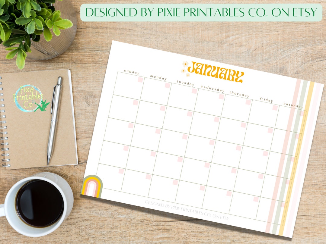 Groovy Retro Calendar Printable: 60s Style, Orange A4 (PDF Instant ...