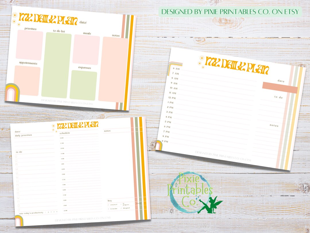 Groovy Daily Planner Printable: Retro 60s A4 Landscape (PDF Instant ...