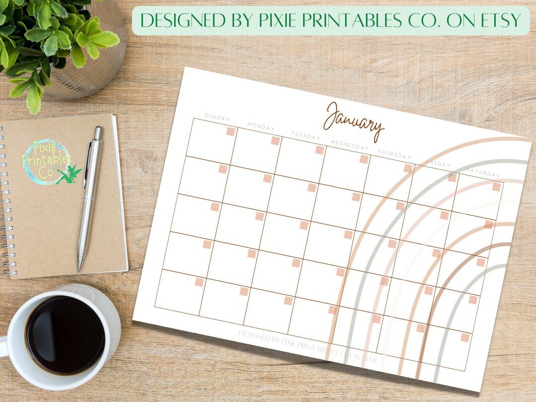 Bohemian Printable 12 Monthly Calendars || Sunday Start | A4 Landscape ...