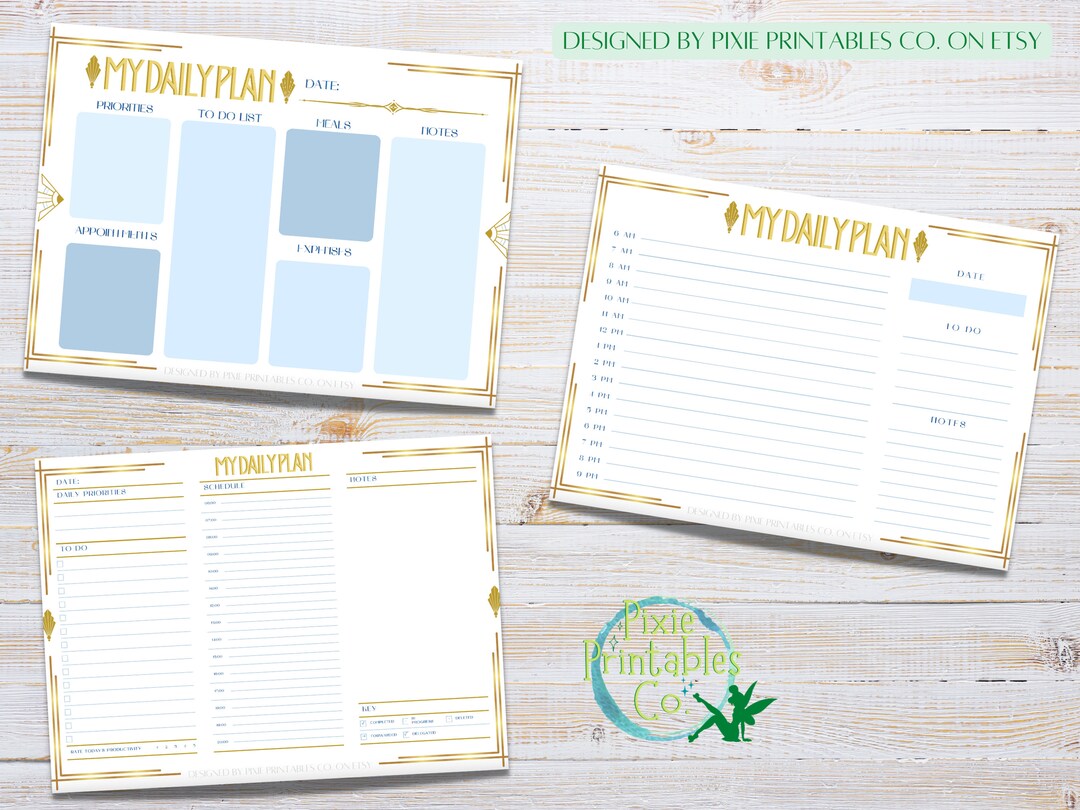 Art Deco Printable Daily Planners 3 Templates A4 Landscape Horizontal ...