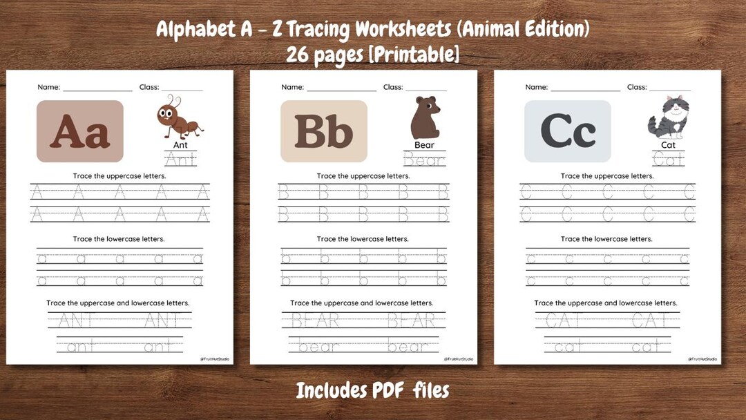 A-Z Tracing Worksheets (animal Edition) - Etsy