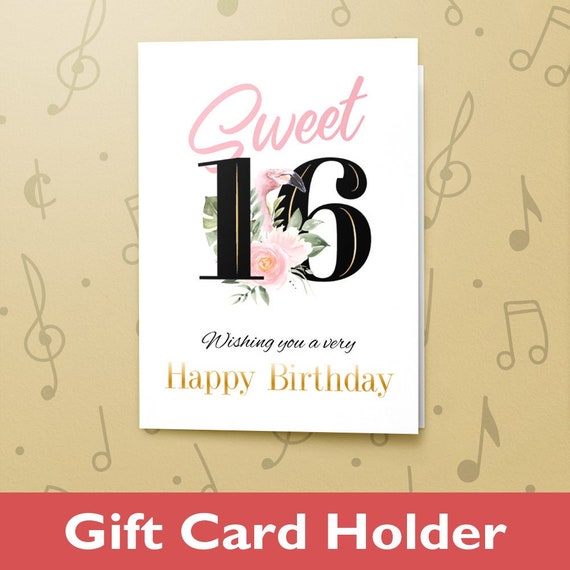 Sweet 16 Gift Card Happy Birthday Card Birthday Celebration - Etsy