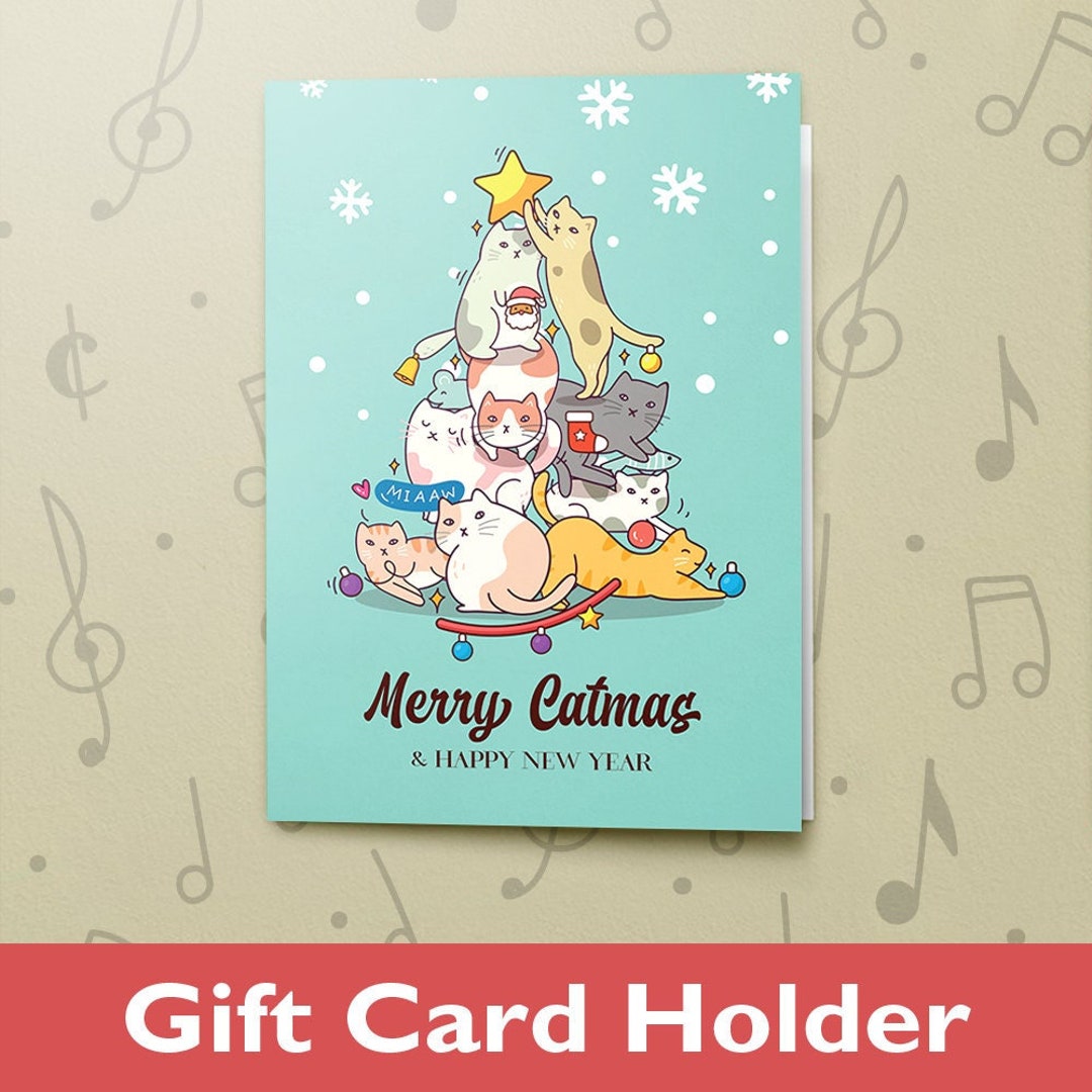 Merry Catmas Card | Card With Gift Holder, Cat Lover Holiday Cards ...