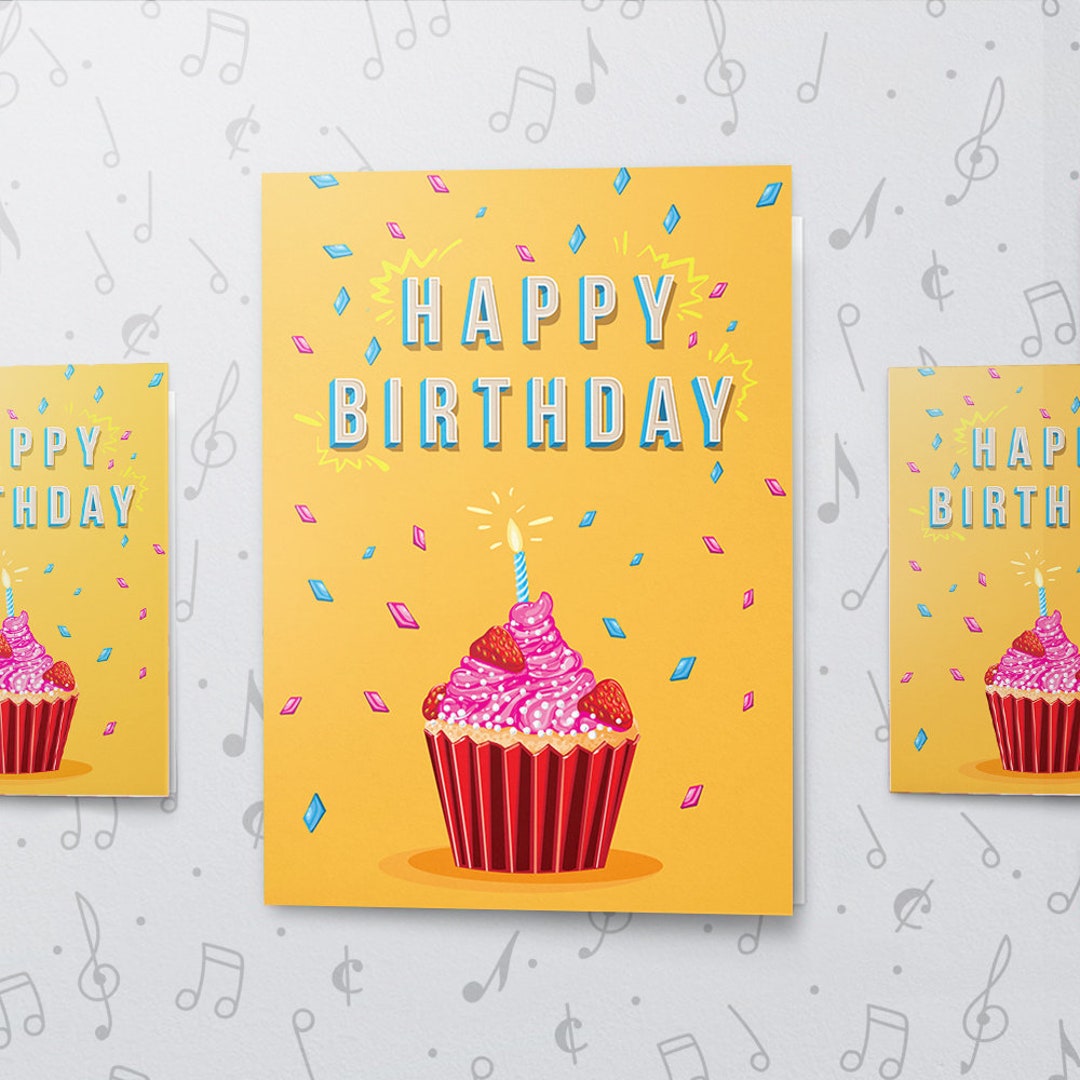 Cupcake Musical Birthday Card Large Size | Cute Birthday Greeting Card ...