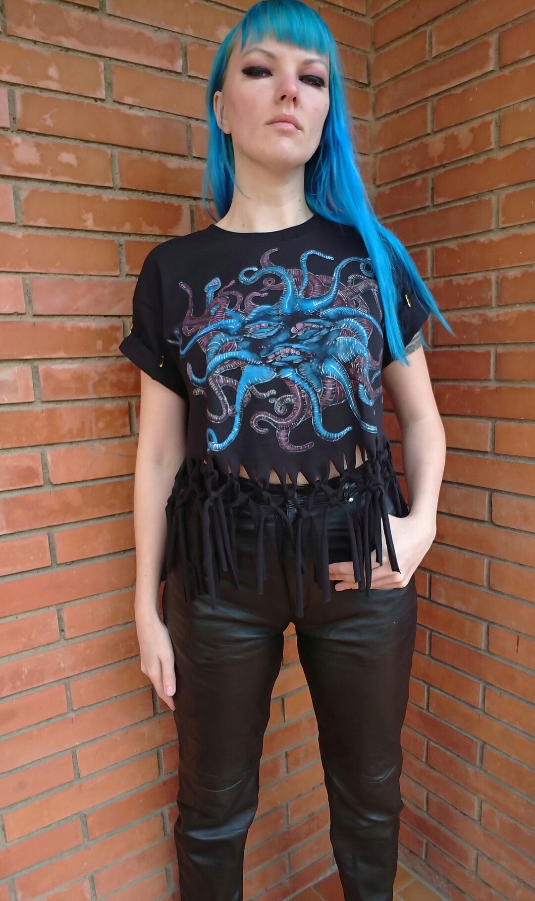 Hand Painted Alternative Crop Top ''azathoth'', Modified Lovecraftian T ...