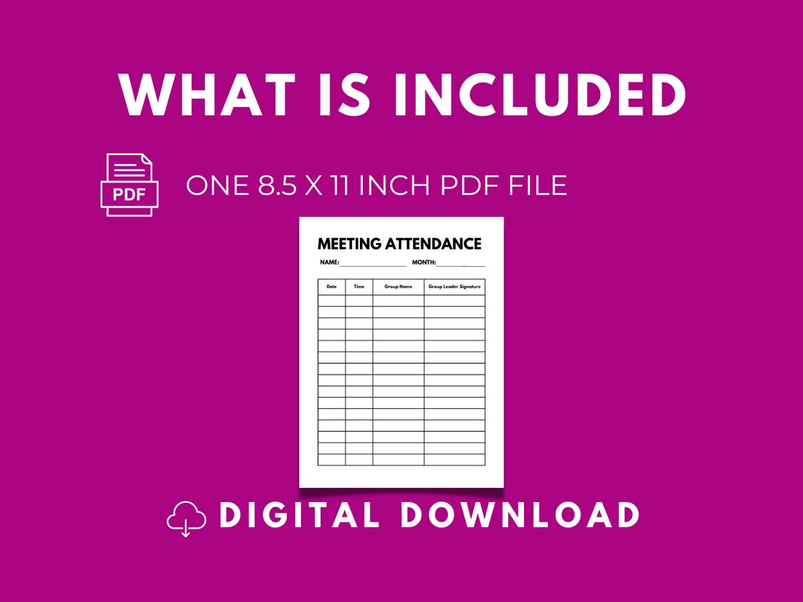 Group Meeting Attendance Sheet: Printable Meeting Log (PDF) - Etsy