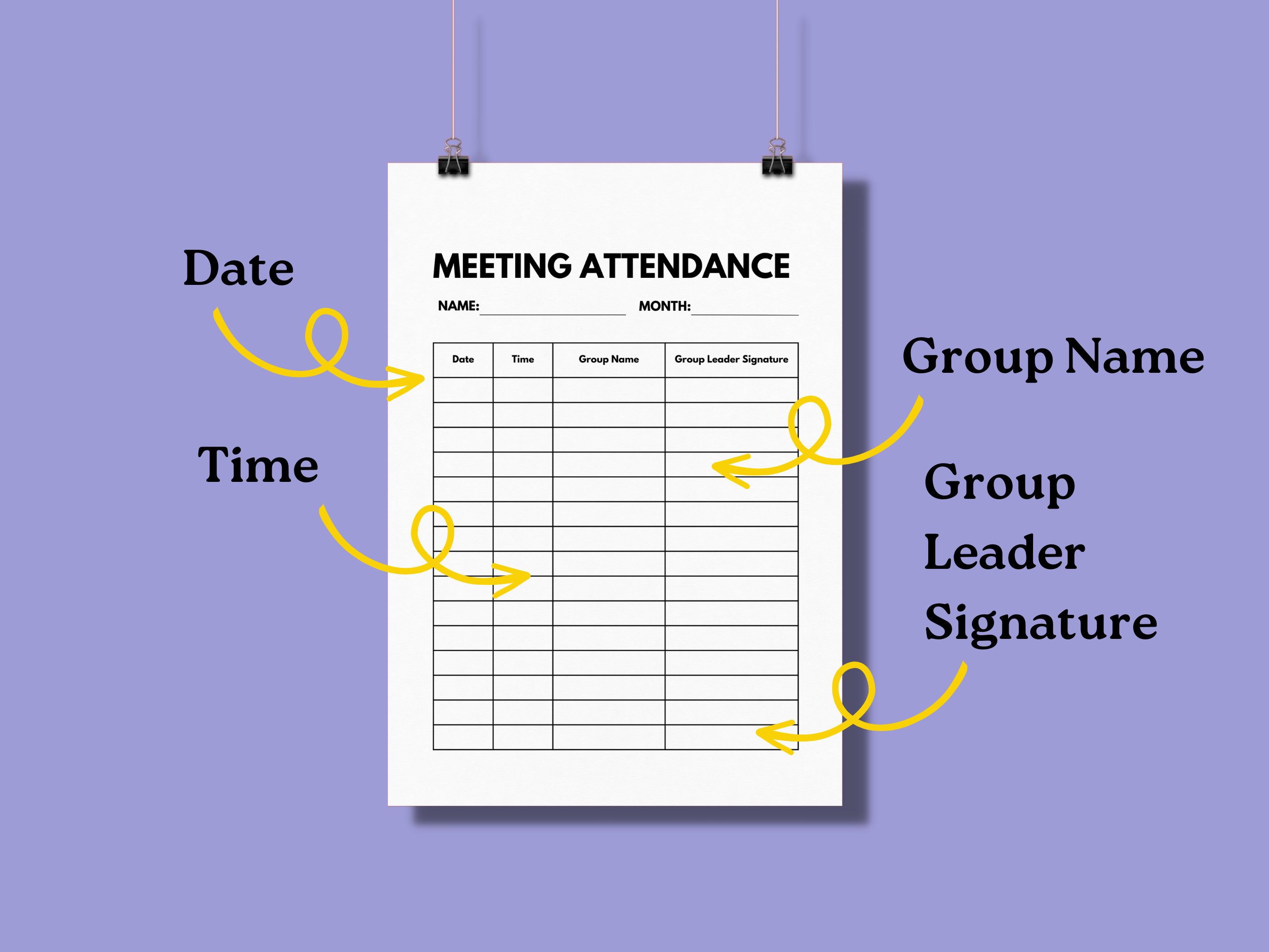 Group Meeting Attendance Sheet | Meeting Signature Sheet | Attendance ...