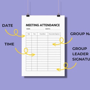 Group Meeting Attendance Sheet: Printable Meeting Log (PDF) - Etsy