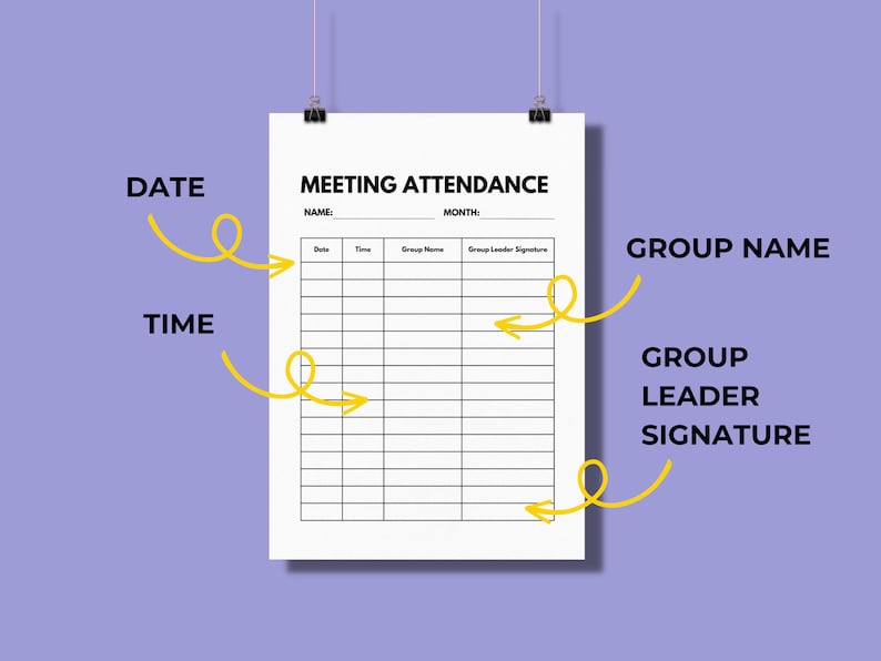 Group Meeting Attendance Sheet: Printable Meeting Log (PDF) - Etsy