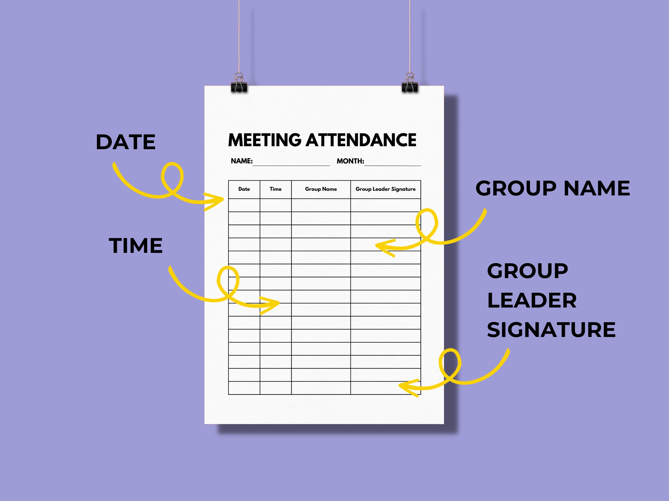 Group Meeting Attendance Sheet: Printable Meeting Log (PDF) - Etsy