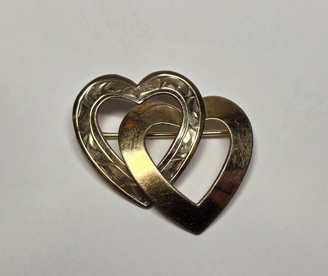 Vintage Signed HSB Gold Hearts Brooch - Etsy