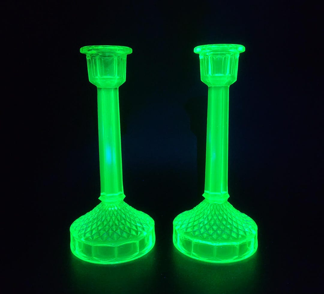 Vaseline Glass Art Deco Candlestick Holders - Etsy