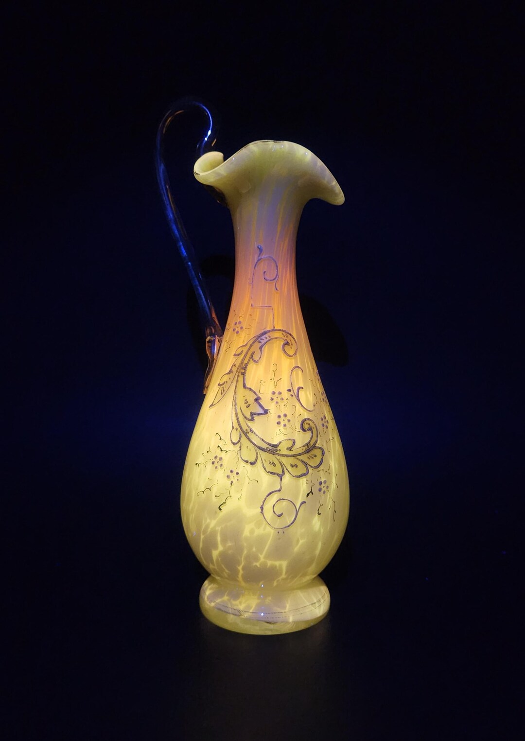 Cadmium Franz Welz Bohemian Splatter Glass Pitcher/vase - Etsy