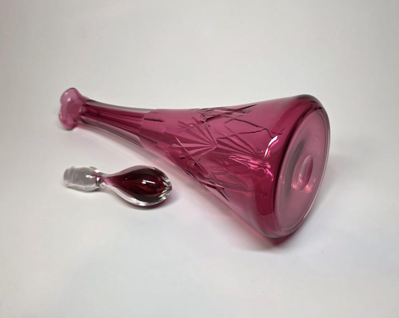 Vintage Cranberry Diamond Cut Decanter - Etsy
