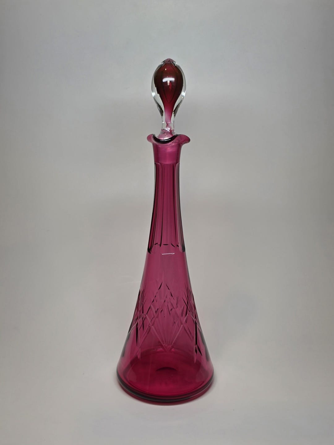 Vintage Cranberry Diamond Cut Decanter - Etsy