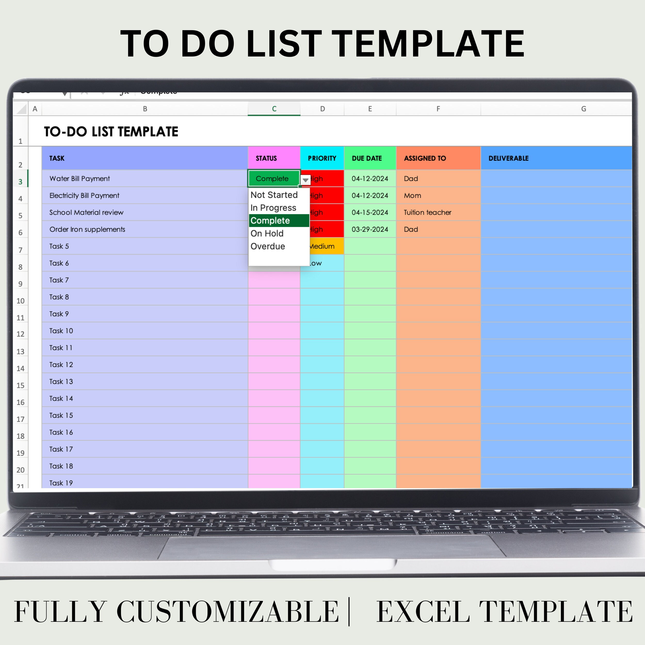 To Do List Easy to Use Task Tracker Task List Action List Excel ...