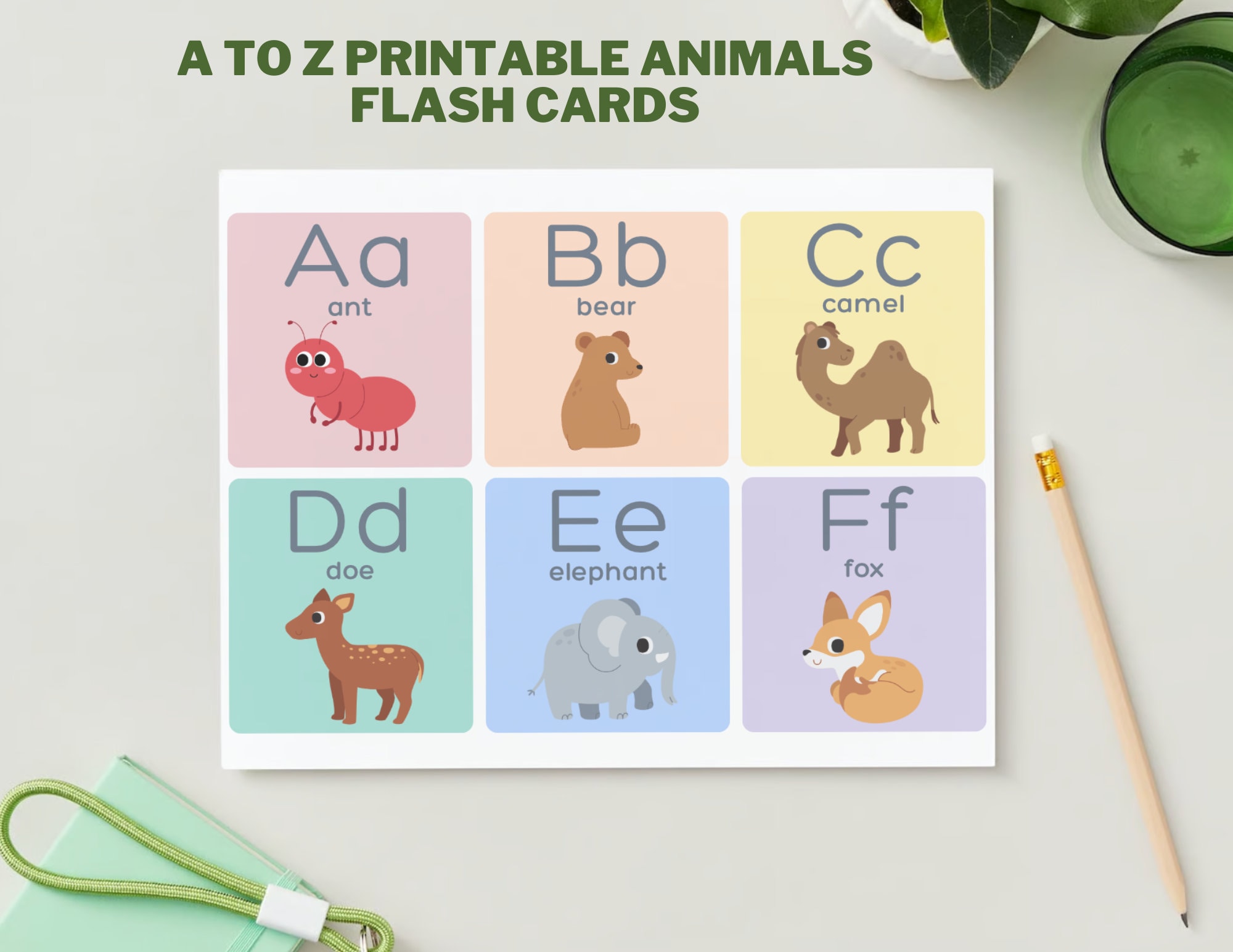 Alphabet Animal Flashcards Printable ABC Flashcards Animal Names for ...