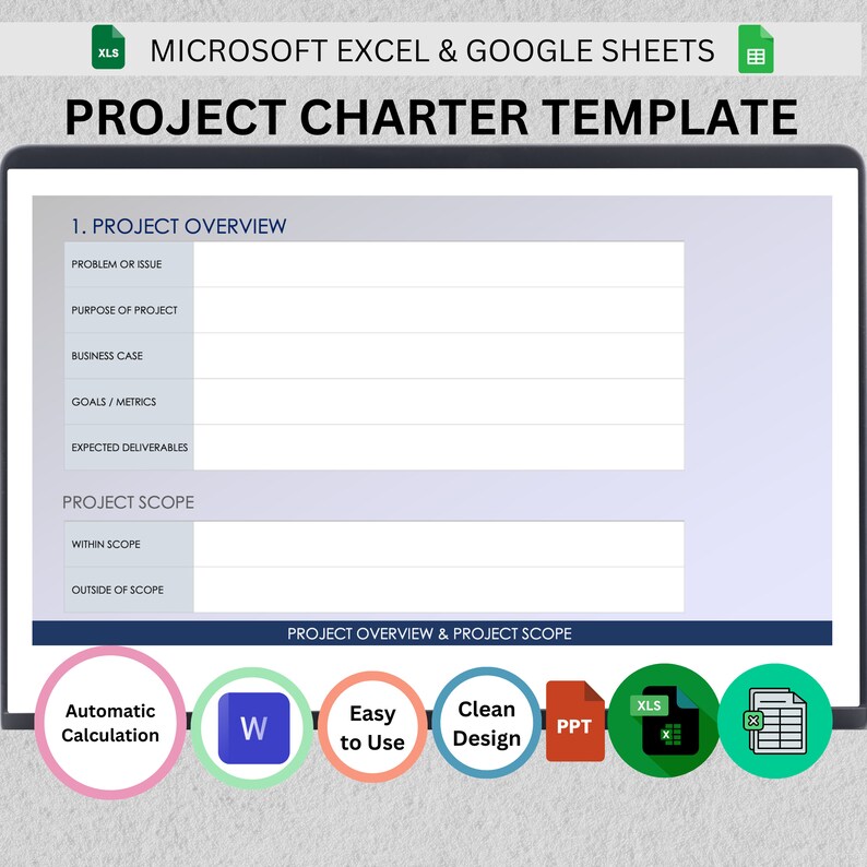 Project Charter Template Bundle Excel Spreadsheet Powerpoint Word File ...