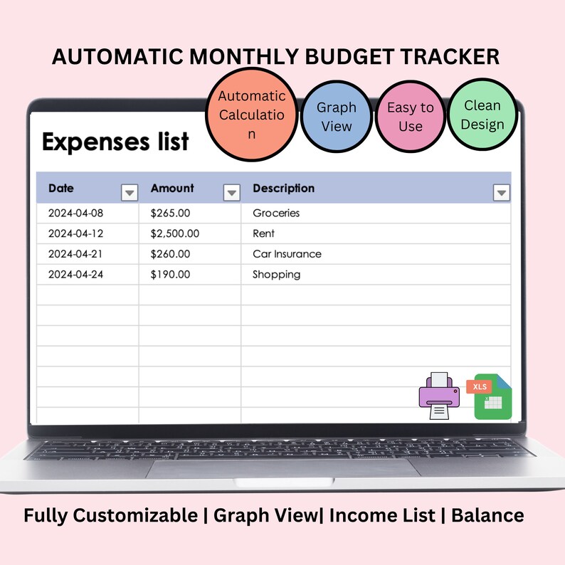 Monthly Budget Tracker Excel Monthly Expenses Tracker Paycheck Tracker Monthly Bill Tracker ...
