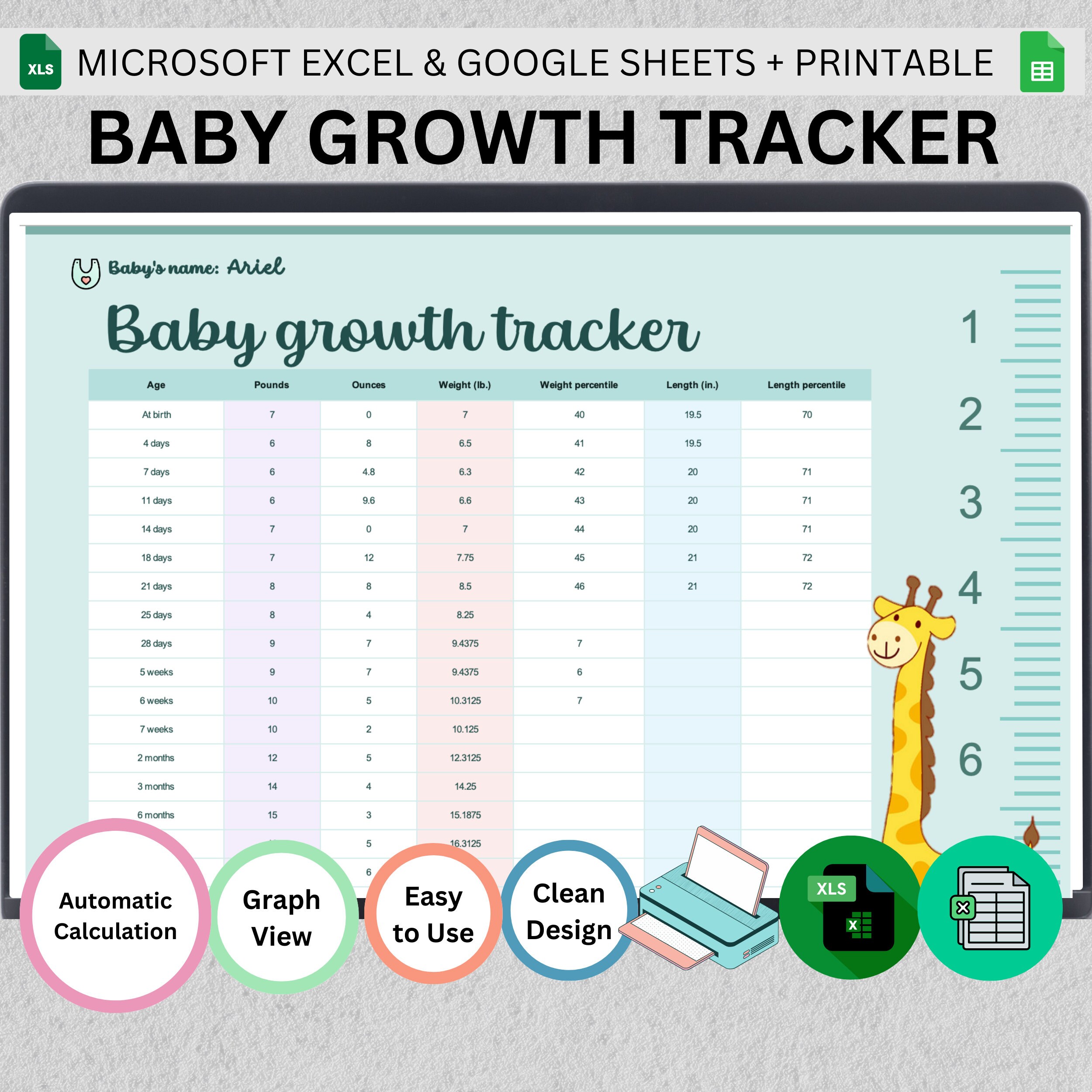 Baby Growth Tracker Growth Chart Kids Growth Chart Baby Stats Baby ...