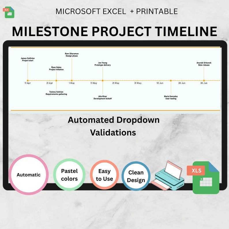 Milestone Project Timeline: Excel Spreadsheet Template (digital ...