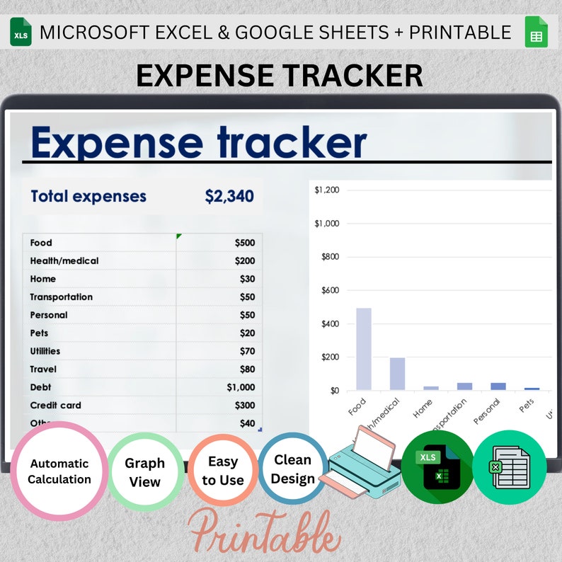 Excel Expense Tracker Spreadsheet Expense Tracker Google Sheet Personal ...