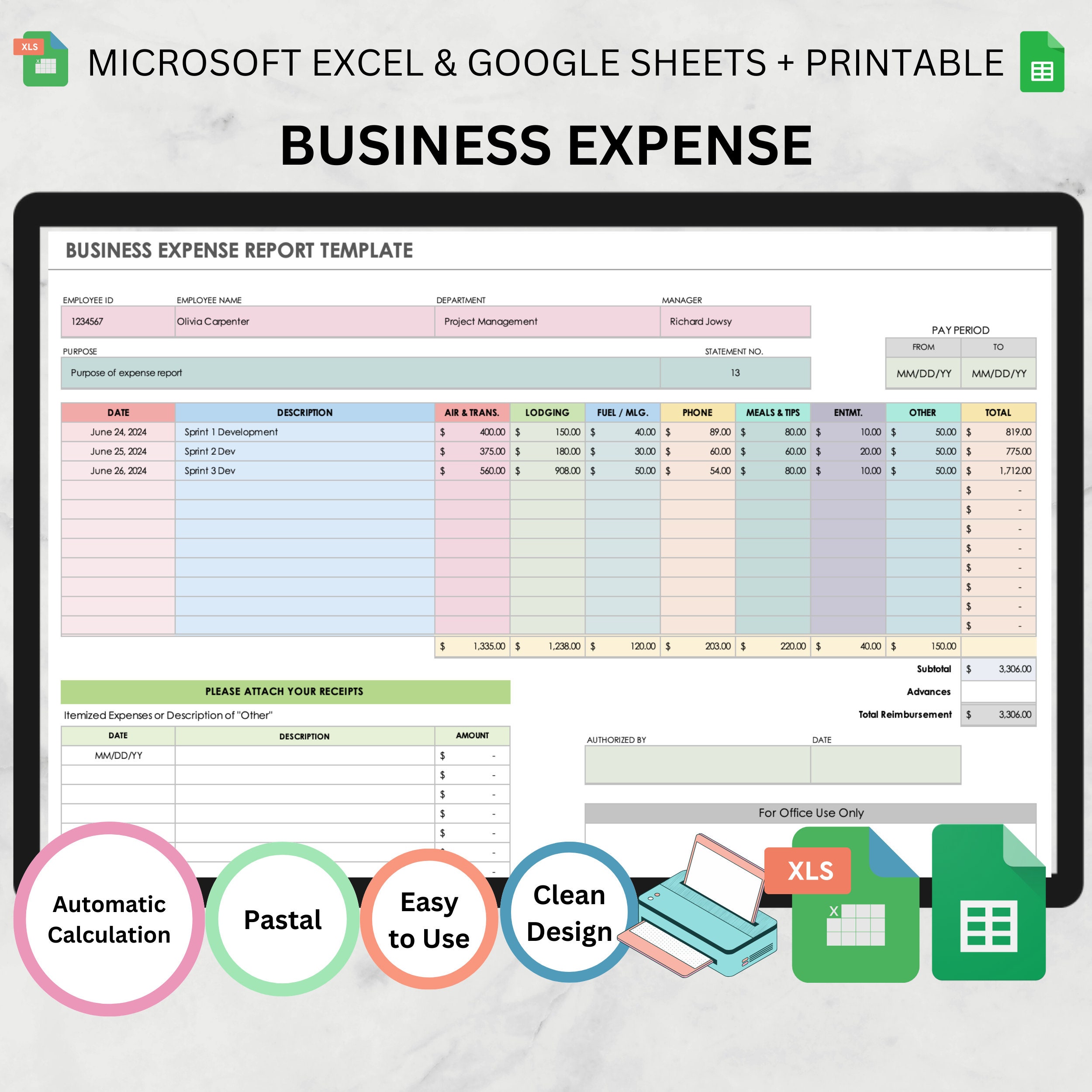Business Expense Tracker: Excel & Google Sheets (printable) - Etsy