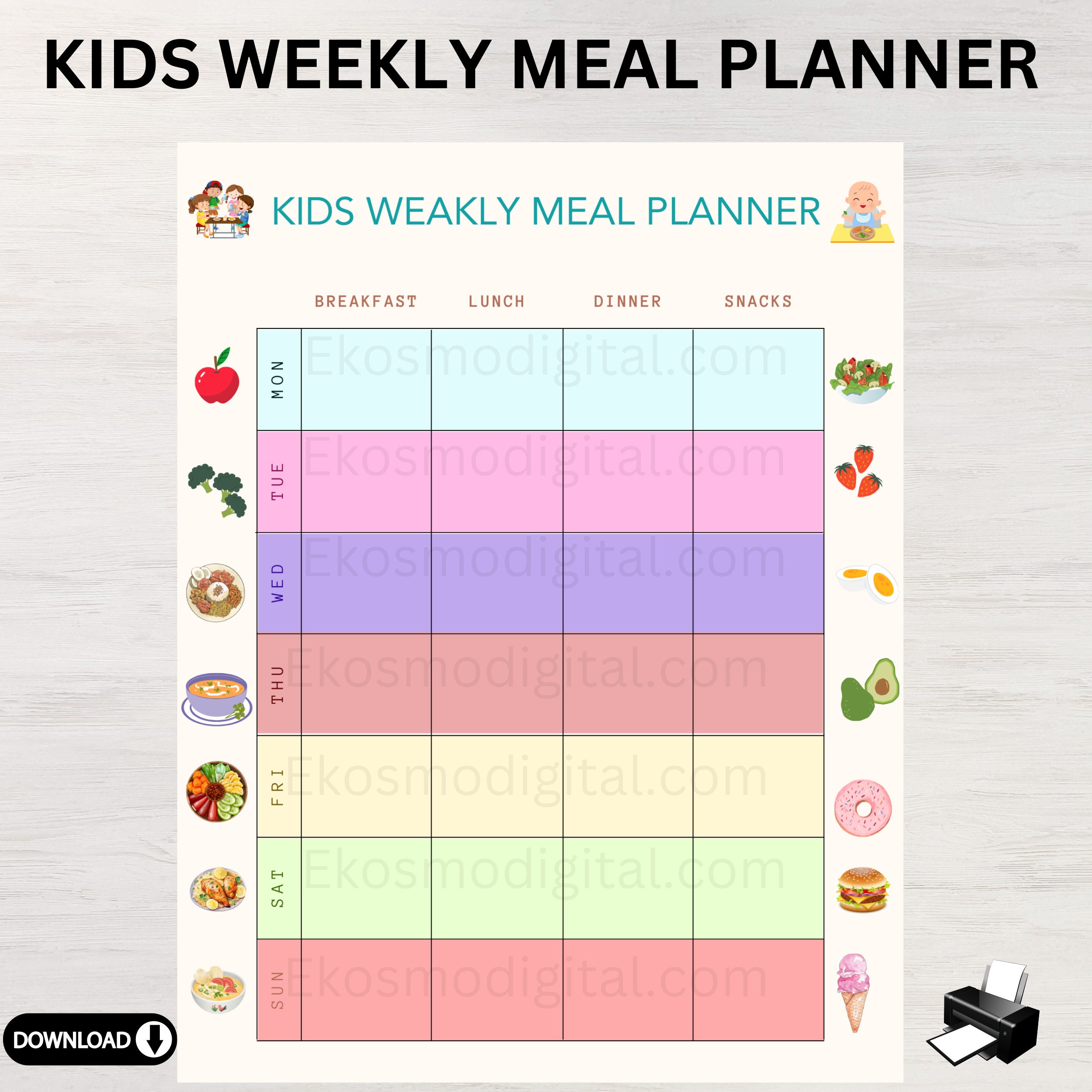 Printable Kids Meal Planner Kids Weekly Meal Planner Meal Prep Planner ...
