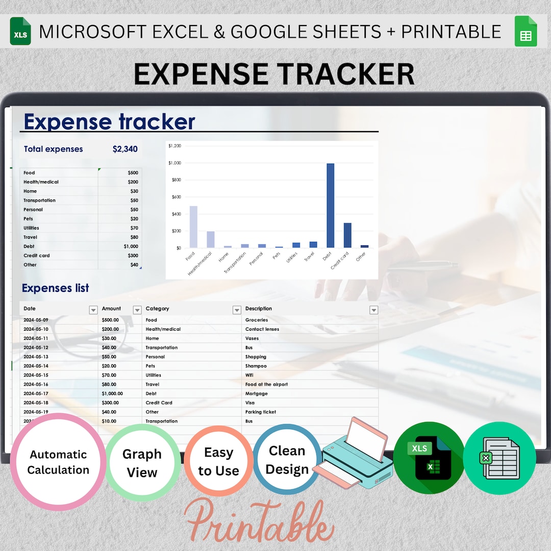 Excel Expense Tracker Spreadsheet Expense Tracker Google Sheet Personal ...