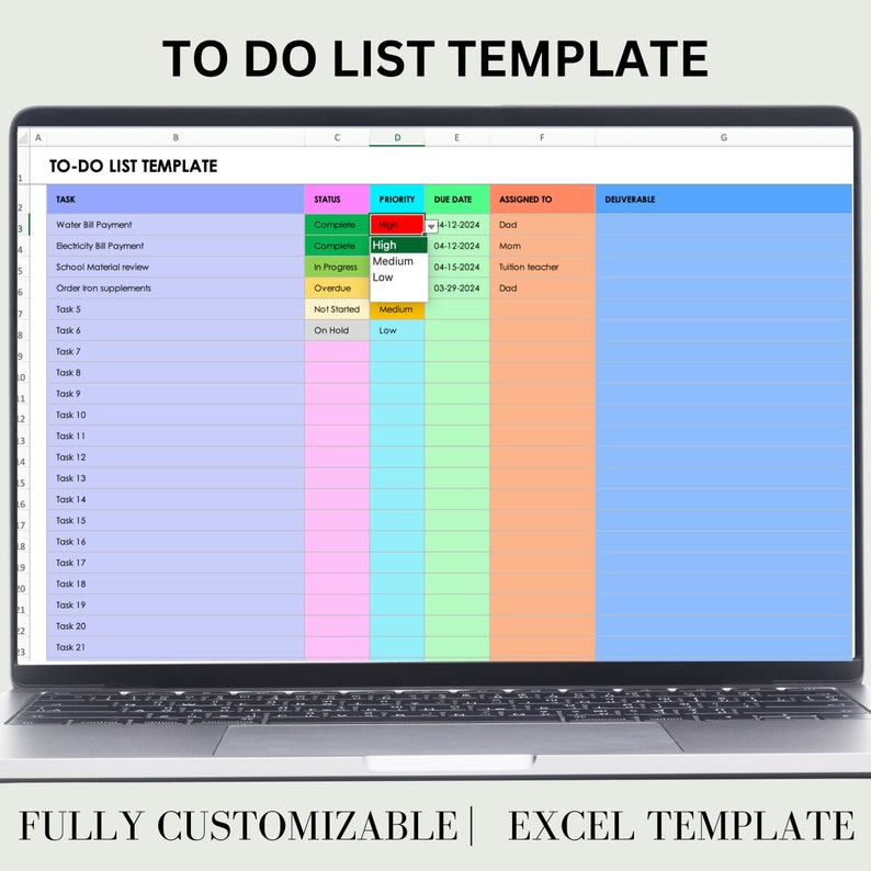 Excel to Do List Template: Customizable Task Tracker (digital Download ...