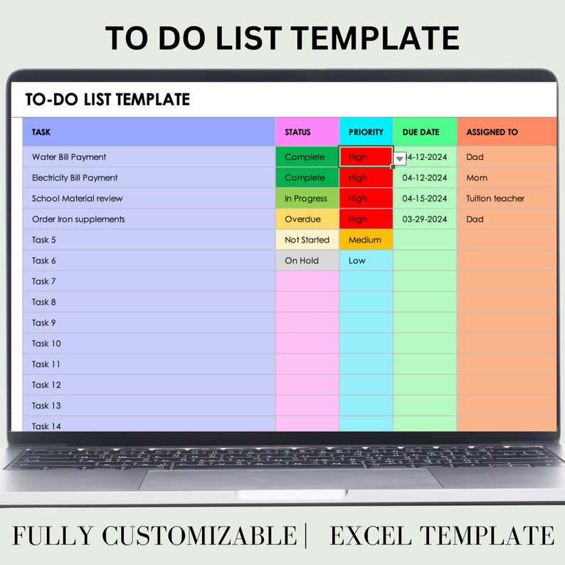 To Do List| Easy to Use Task Tracker | Task List | Action List | Excel ...