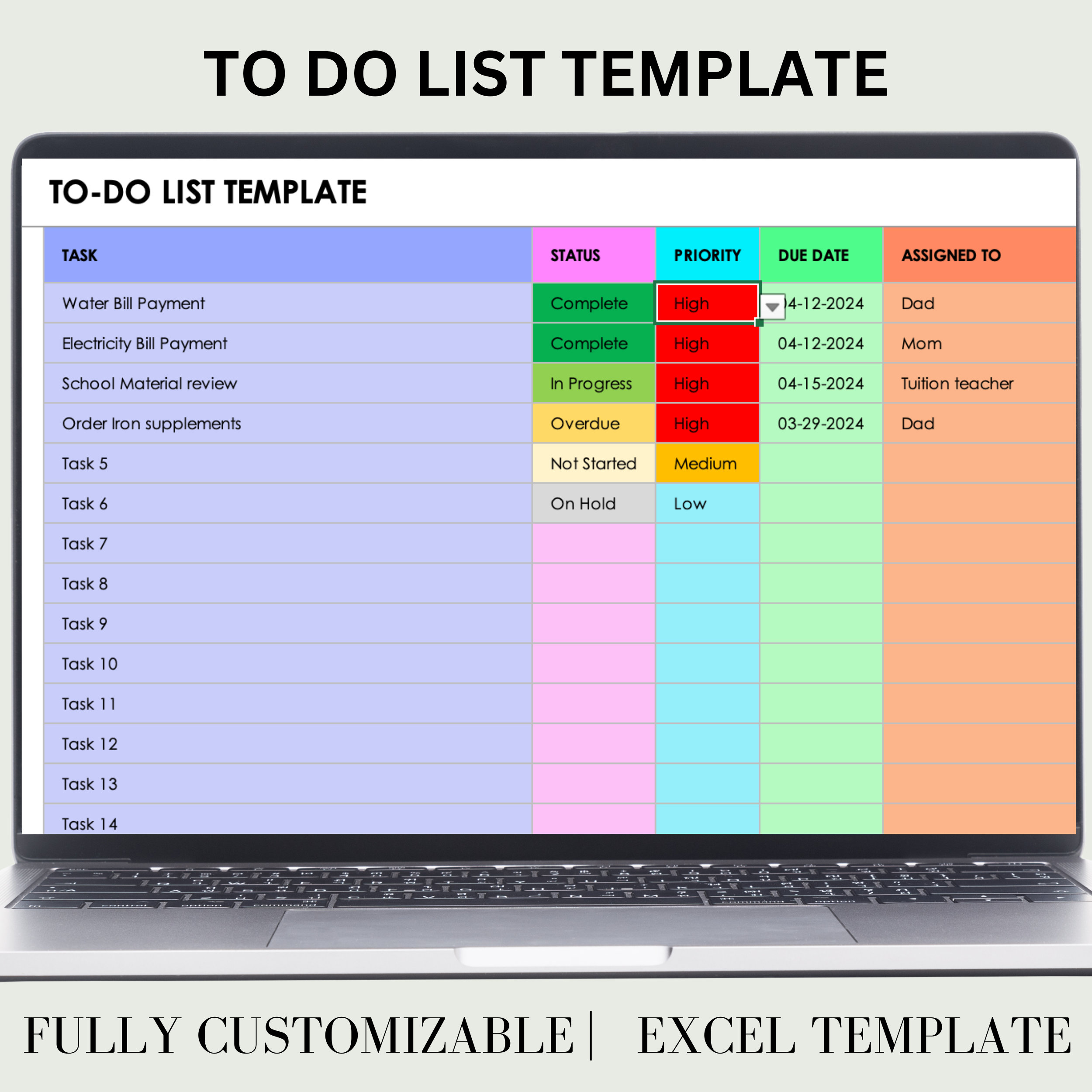 To Do List Easy to Use Task Tracker Task List Action List Excel ...