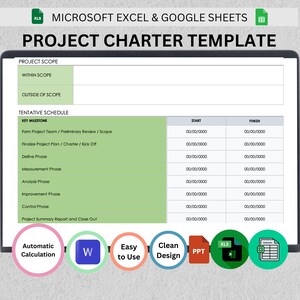 Project Charter Template Bundle: Excel, Powerpoint, Word (digital ...