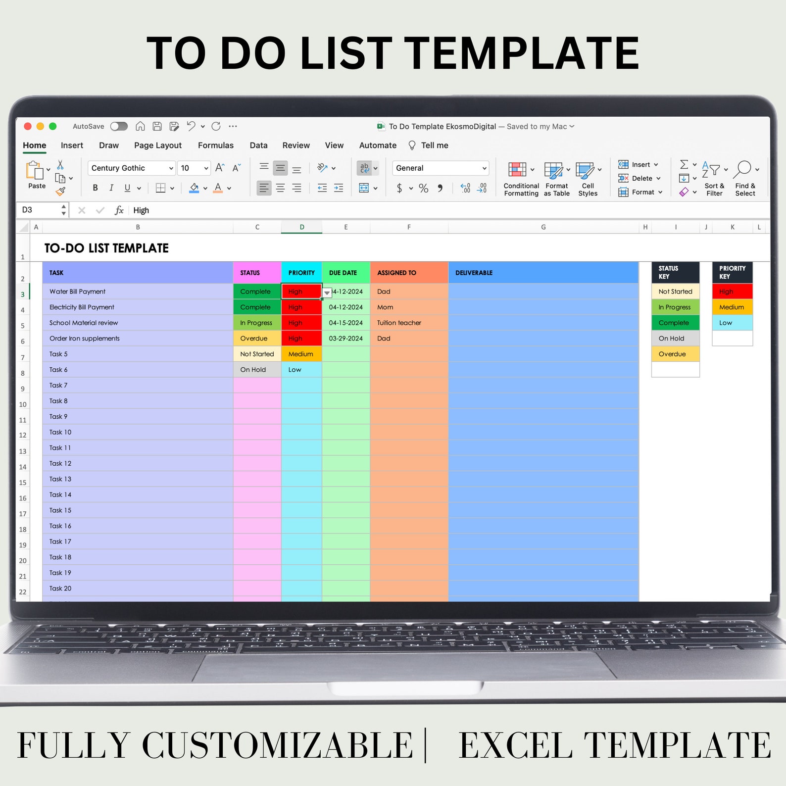 To Do List| Easy to Use Task Tracker | Task List | Action List | Excel ...