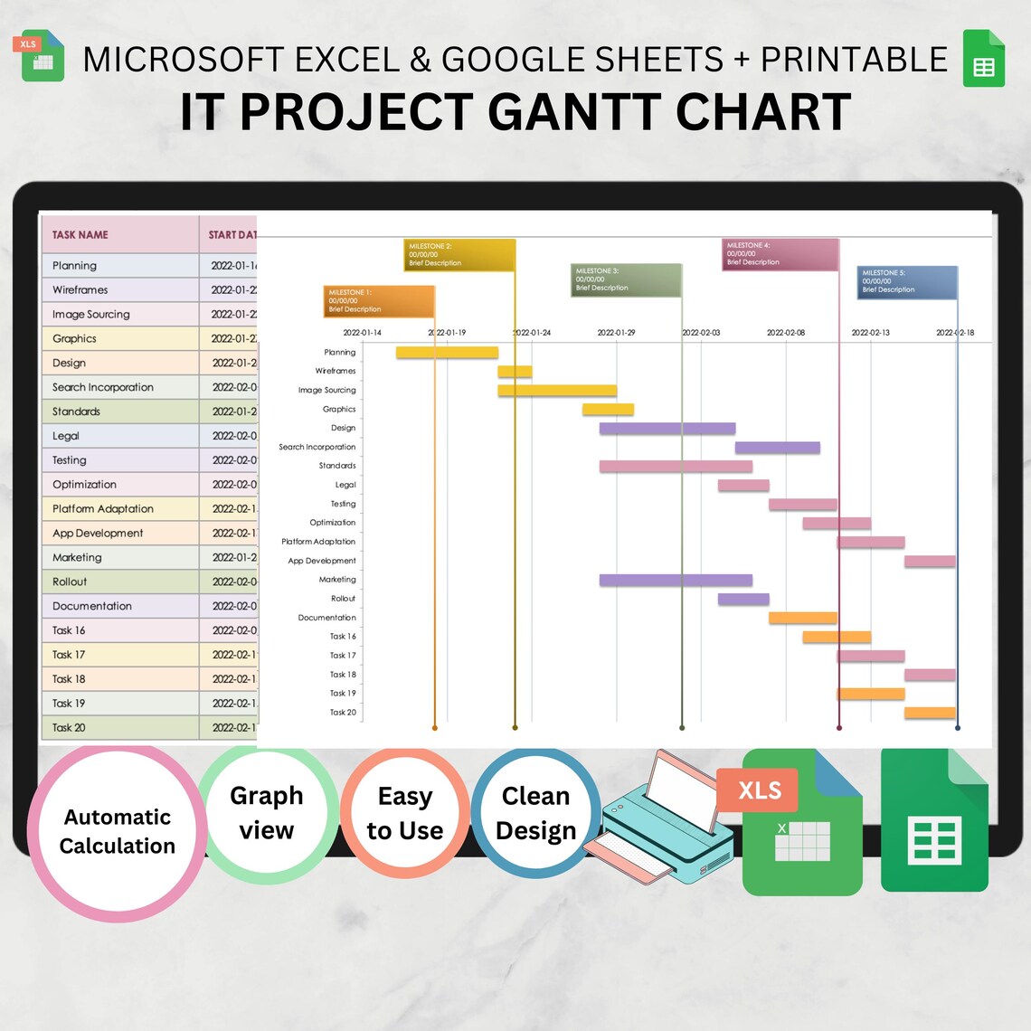 IT Project Gantt Chart Template: Excel & Google Sheets (digital ...