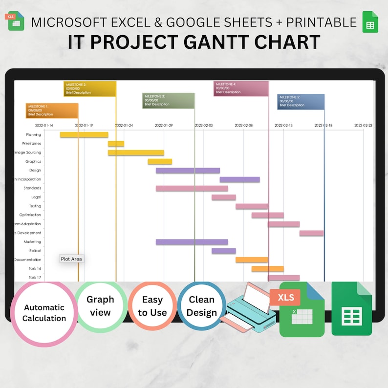 IT Project Gantt Chart Template: Excel & Google Sheets (digital ...