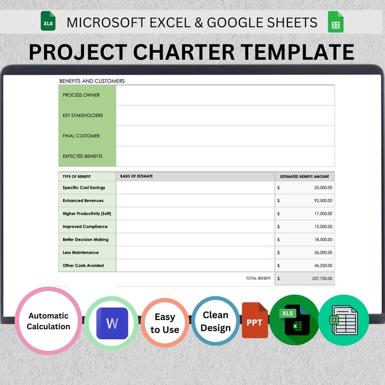 Project Charter Template Bundle: Excel, Powerpoint, Word (digital ...