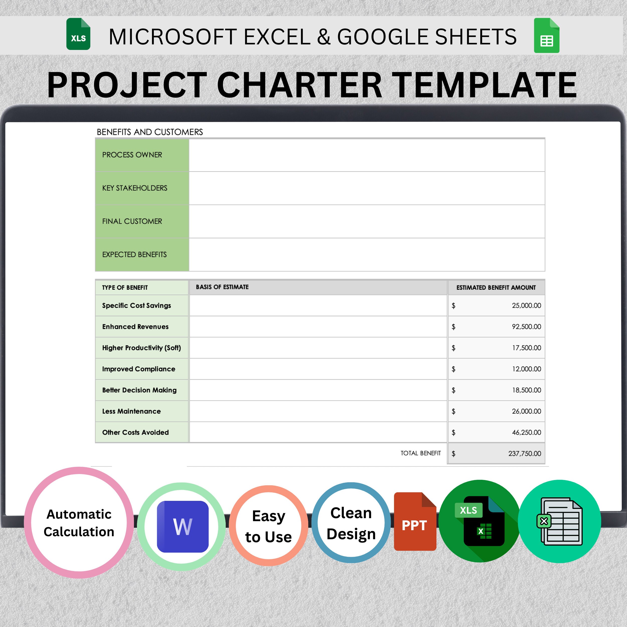 Project Charter Template Bundle: Excel, Powerpoint, Word (digital ...