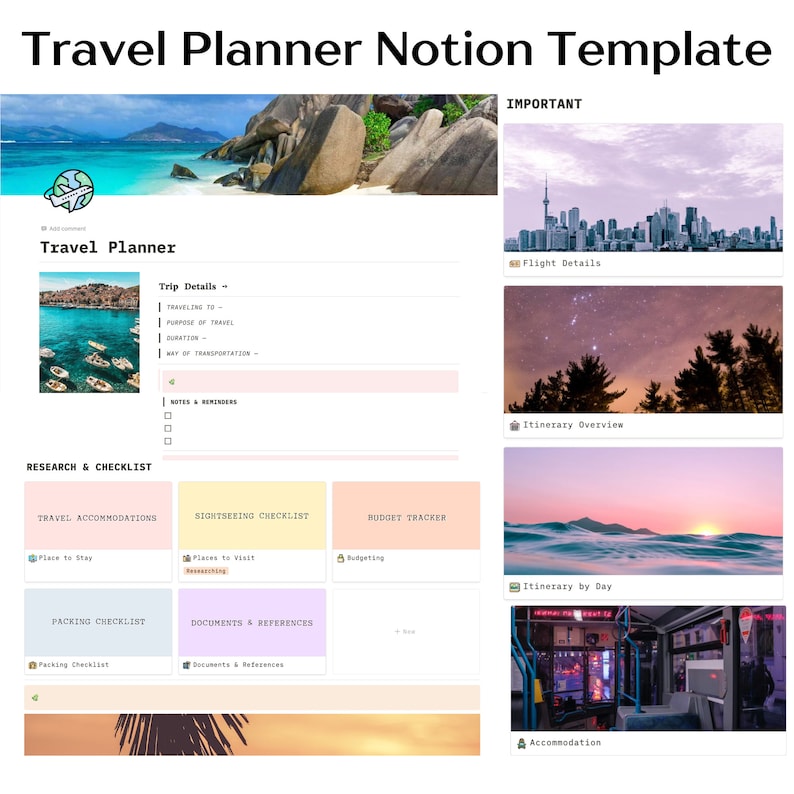 Notion Travel Planner Travel Guide Travel Checklist Travel Essentials ...